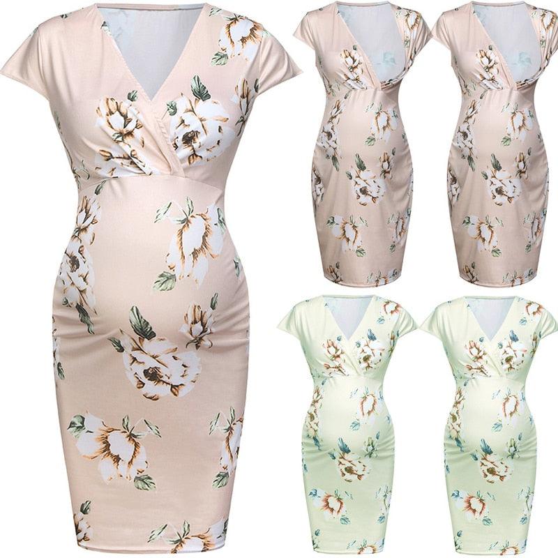 Nice Pregnancy Dress - Deep V Neck - Maternity Summer Floral Pregnant ...